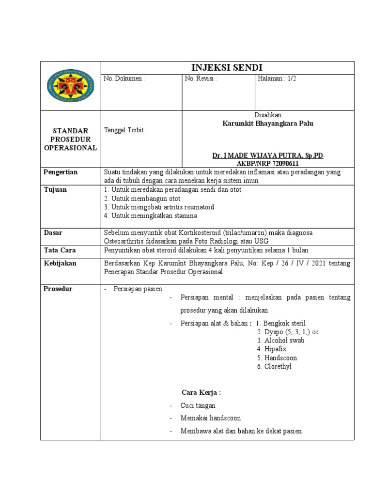 Sop Injeksi Sendi | PDF