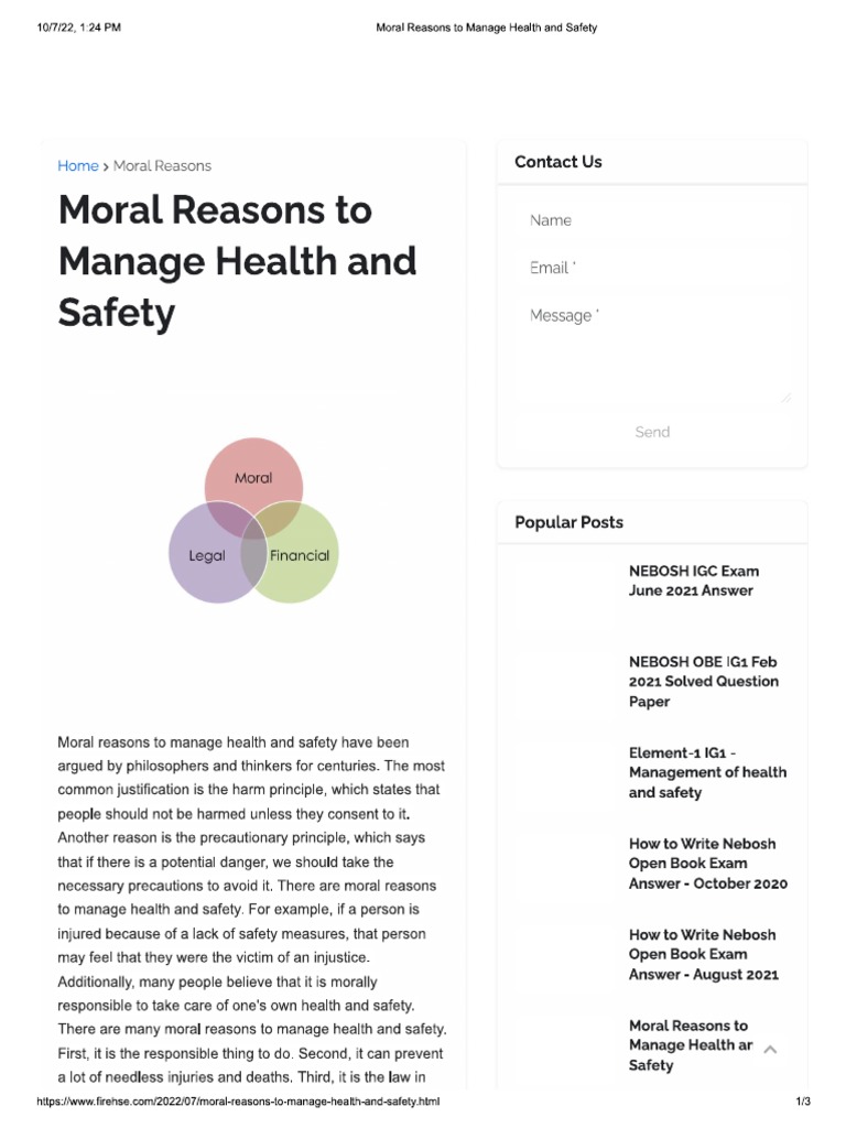 Moral Reasons To Manage Health and Safety | PDF