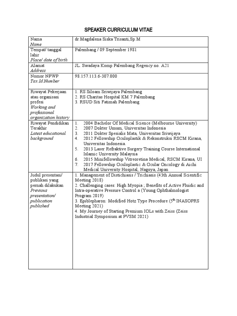 CV DR - Siska, SP.M | PDF
