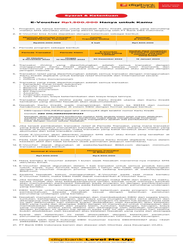 Syarat Dan Ketentuan E-Voucher DBS | PDF