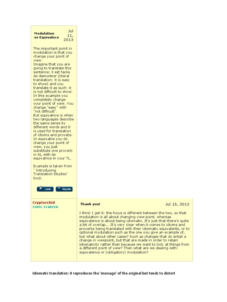 Translation Procedures - Modulation Equivalence | PDF | Translations ...