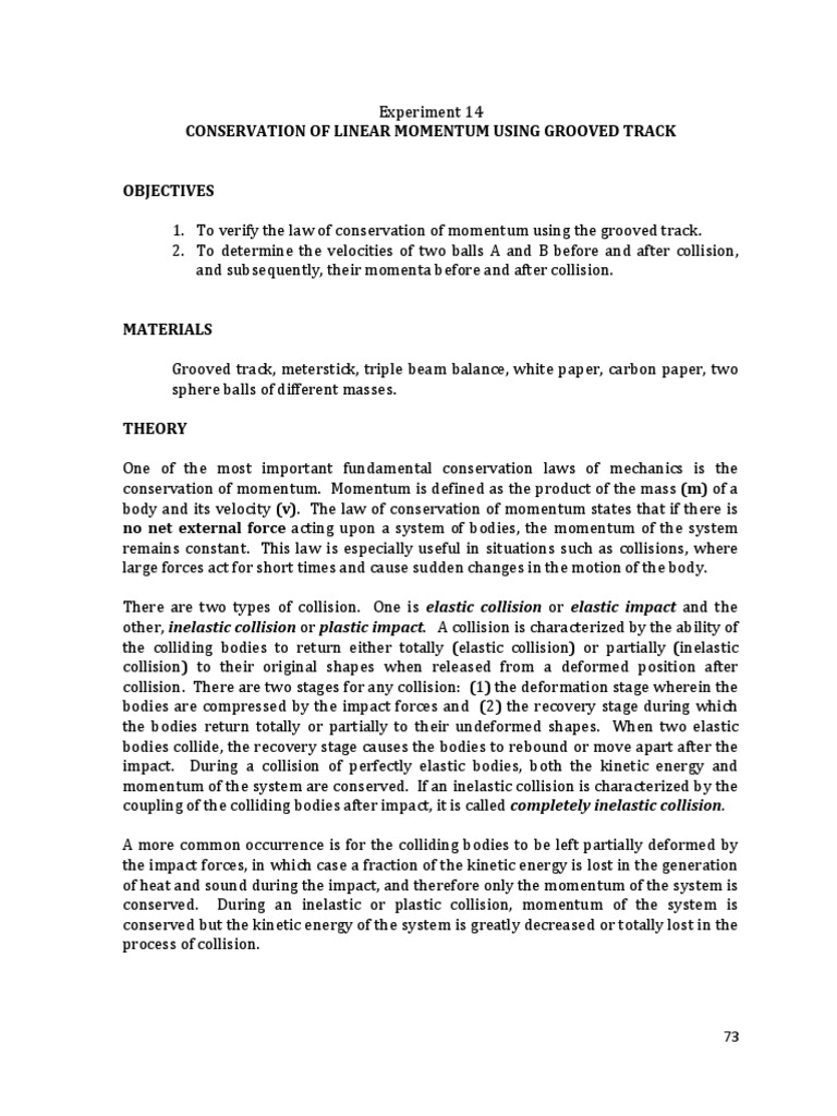 Conservation Of Momentum Experiment Pdf Collision Momentum