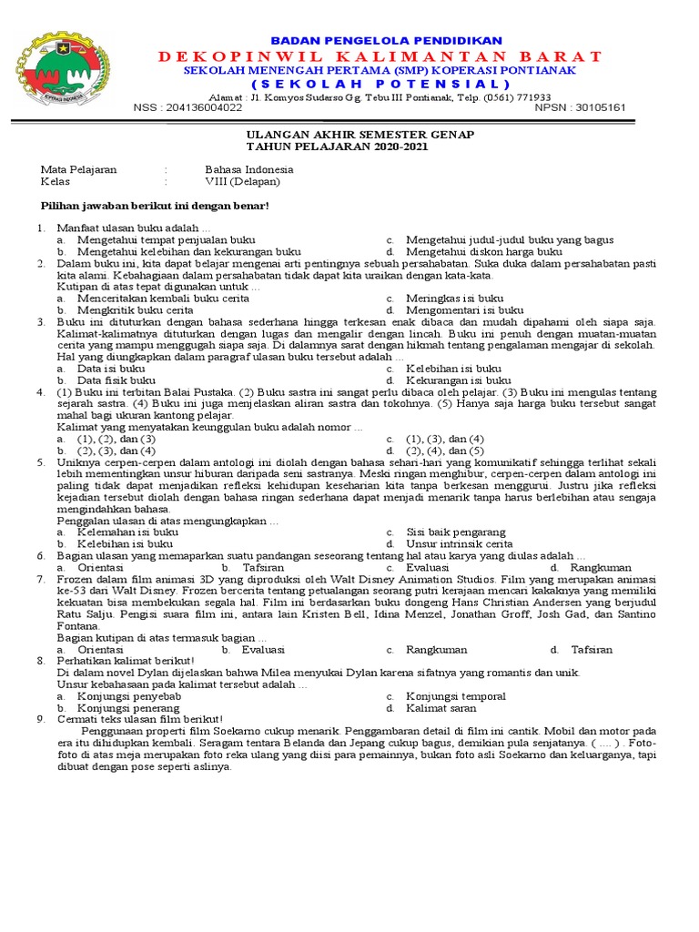 Soal B.Ind Kls 8 Pak Kus | PDF