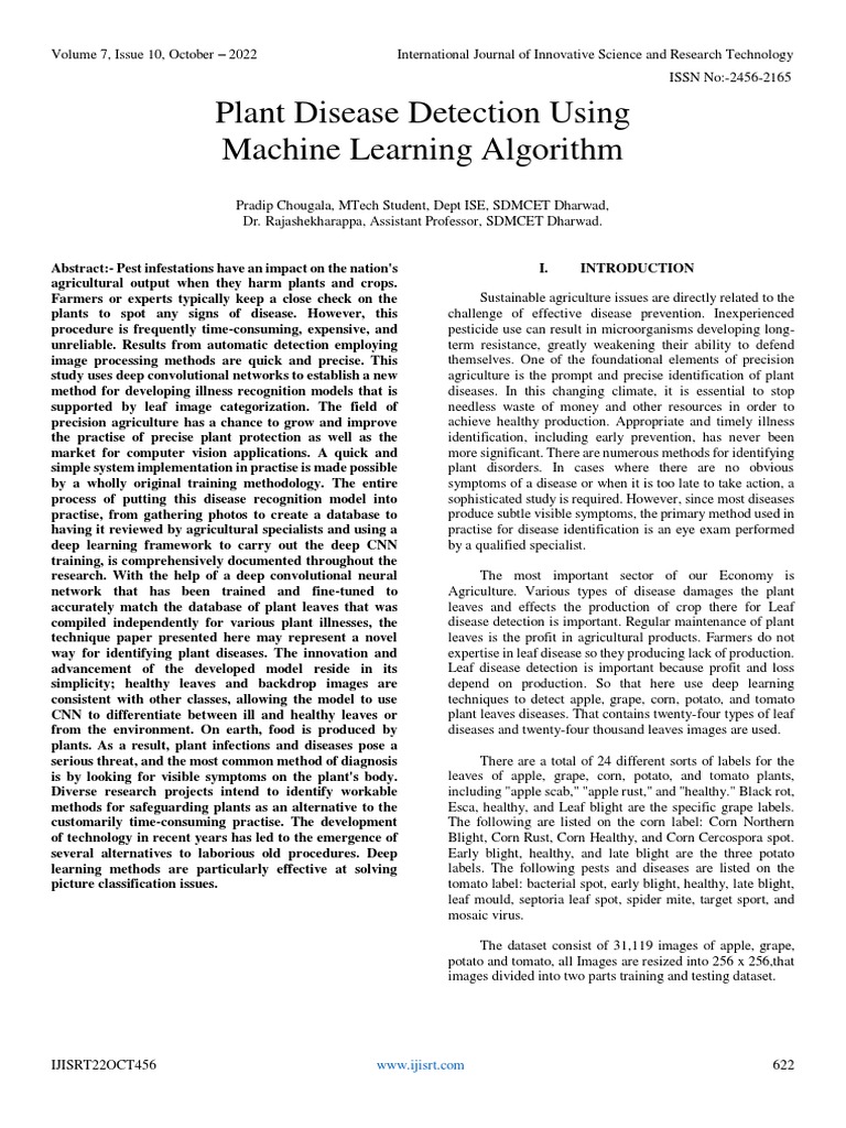 Plant Disease Detection Using Machine Learning Algorithm Pdf