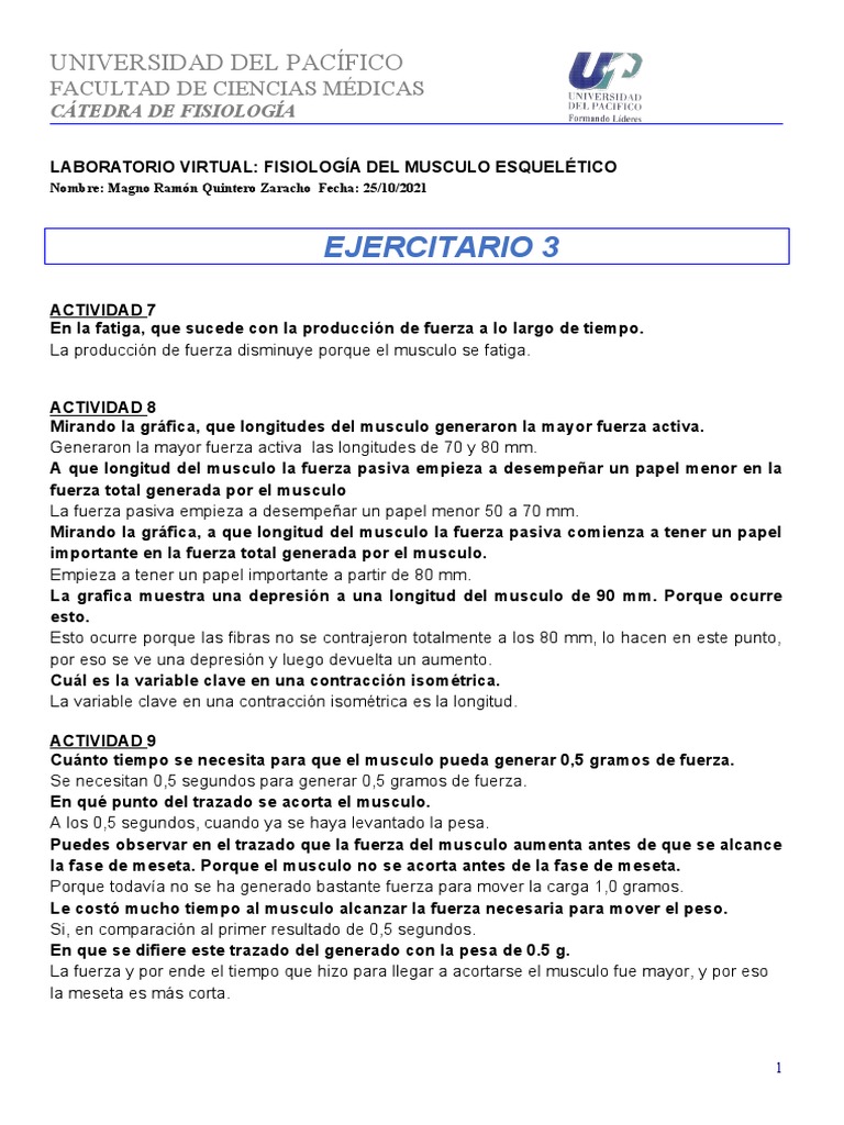Musculo Ejercitario 3 (Actividad 7, 8 y 9) | PDF | Contracción muscular | Músculo esquelético