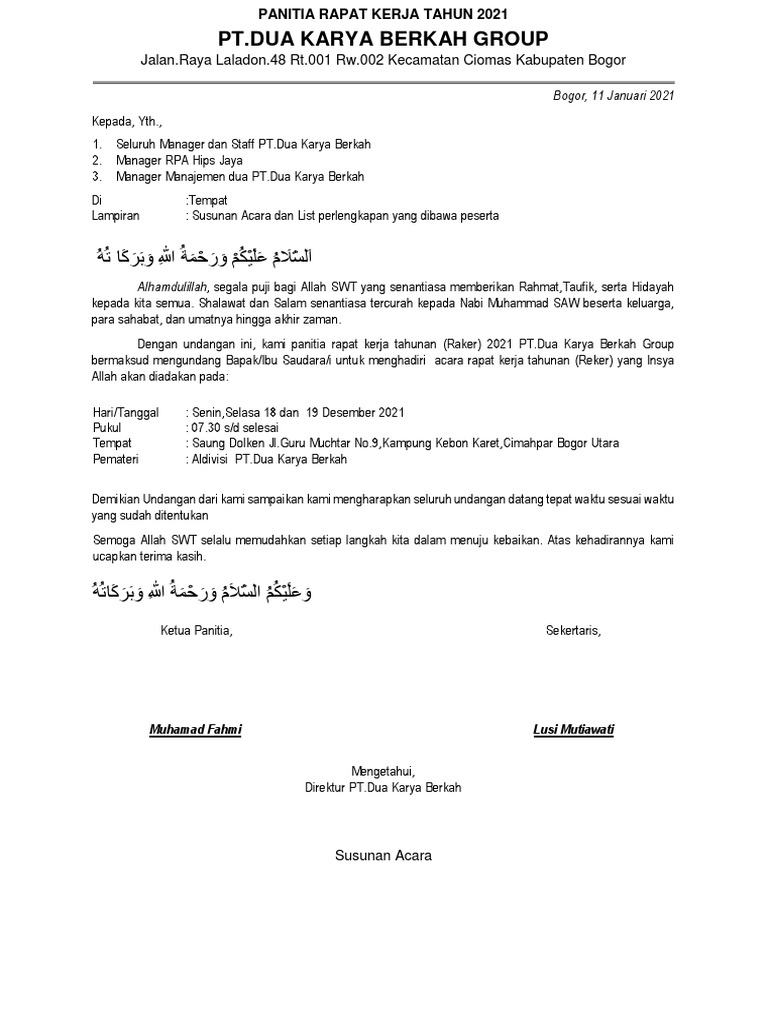 Undangan Rapat Kerja Tahunan | PDF