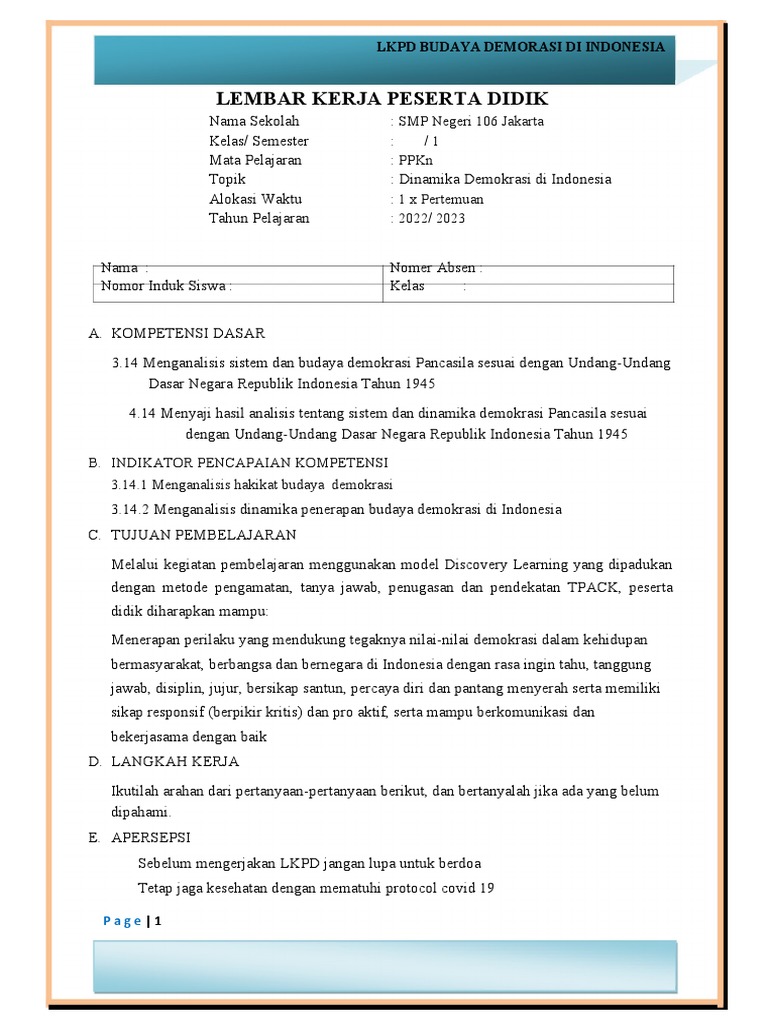 LKPD Budaya Demokrasi | PDF | Politik