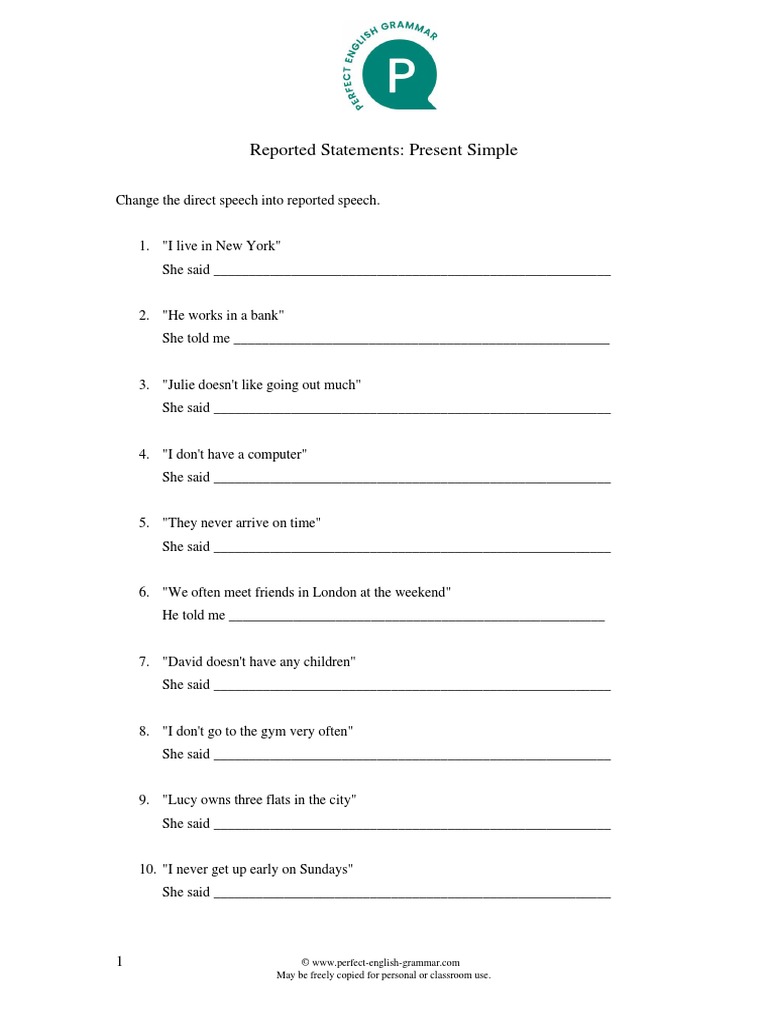 Reported Statements Simple Present | PDF