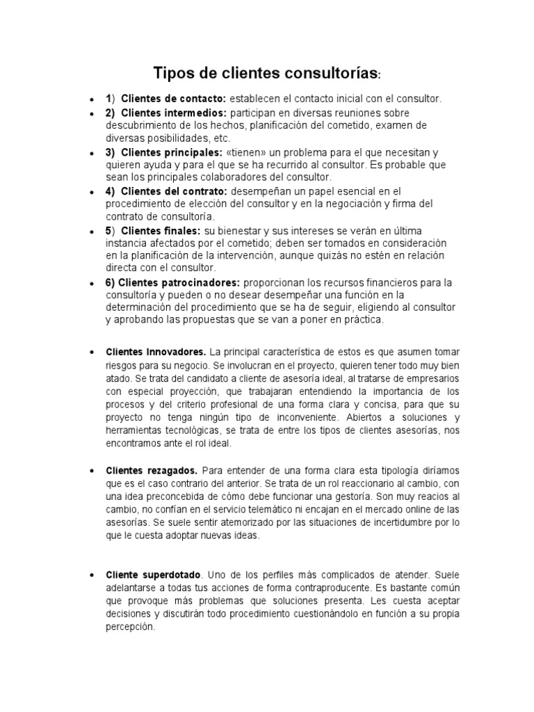 Tipos de Clientes en Consultorías | PDF | Cliente