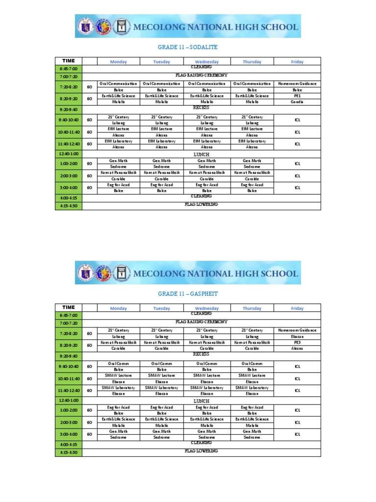 Class Program SHS | PDF | Schools | Educational Institutions