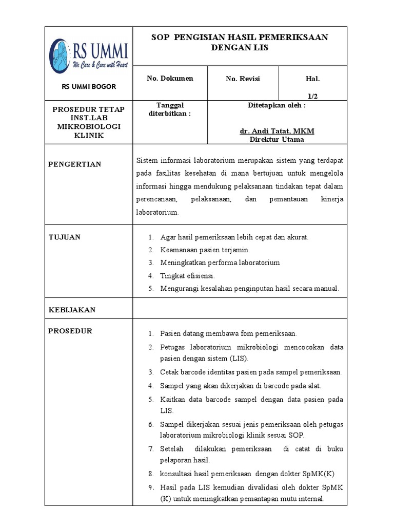 Sop Penginputan Hasil Lis | PDF