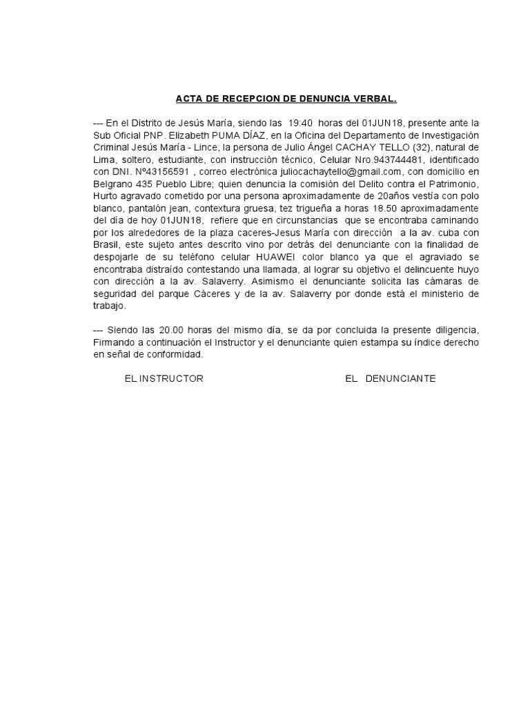 Hurto de Celular en Jesús María | PDF