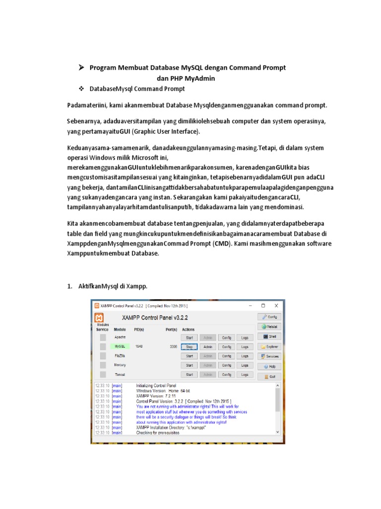 Laporan Program Membuat Database Mysql Dengan Command Prompt Dan Php Myadmin Pdf 6666