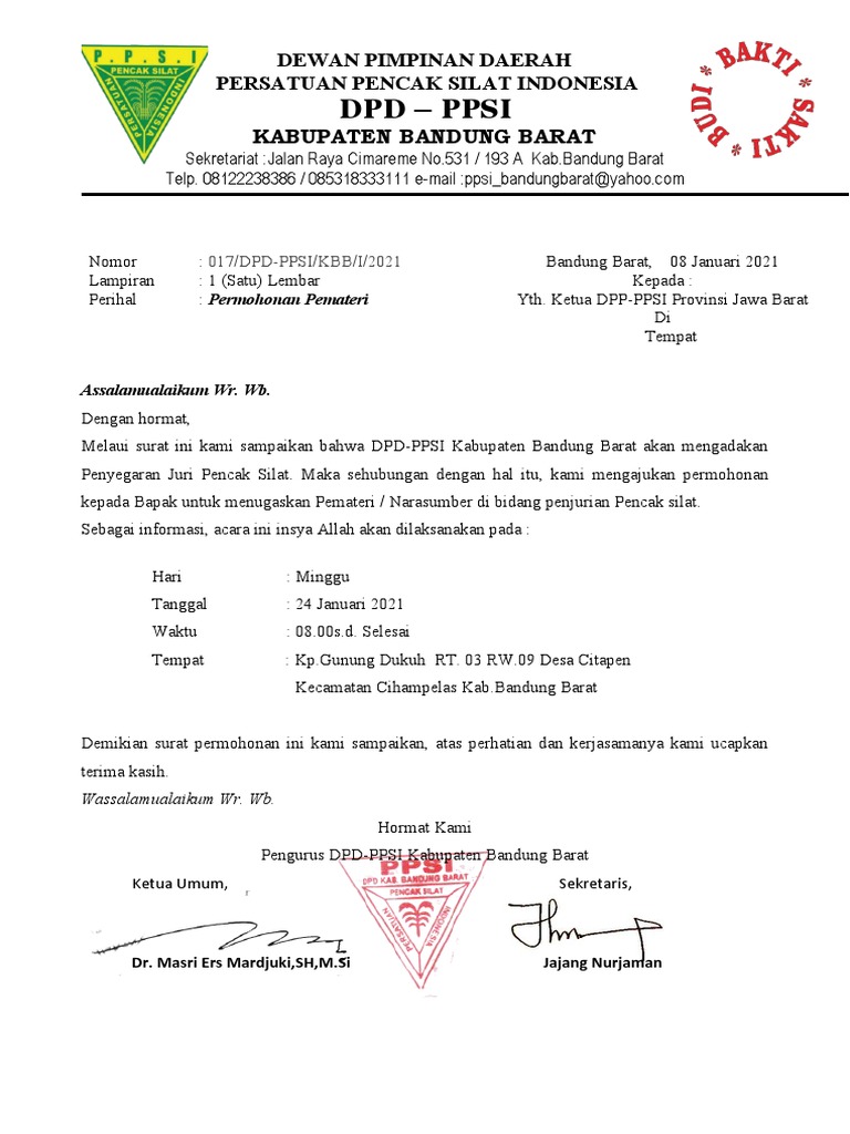 Surat Permohonan Penatar Juri PPSI | PDF