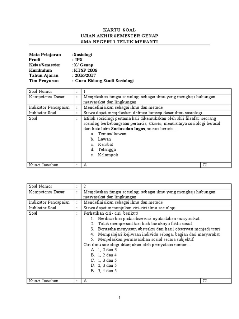 Kartu Soal Sos X | PDF