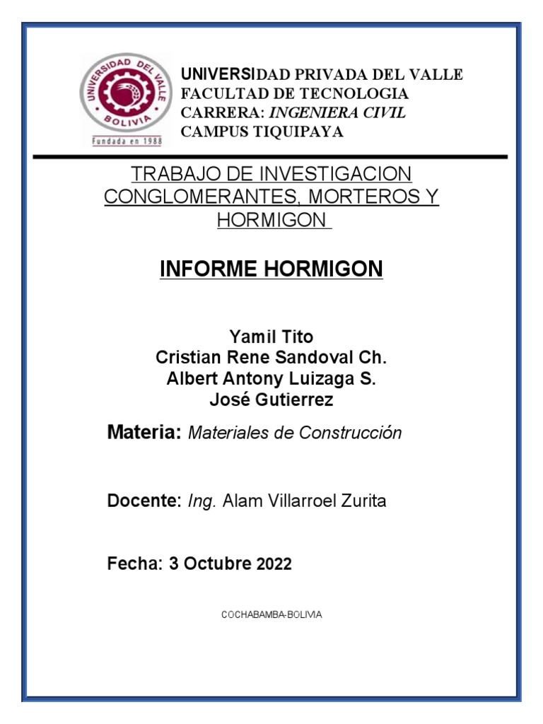 Informe de Exposicion Hormigon 3 Octubre | PDF | Hormigón | Cemento