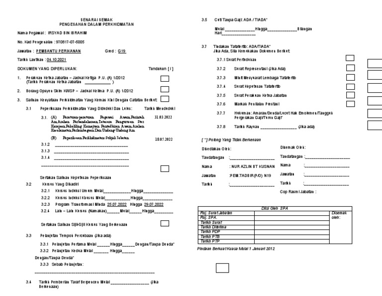 Senarai Semak Pengesahan Dalam Perkhidmatan-G19 (Repaired) | PDF