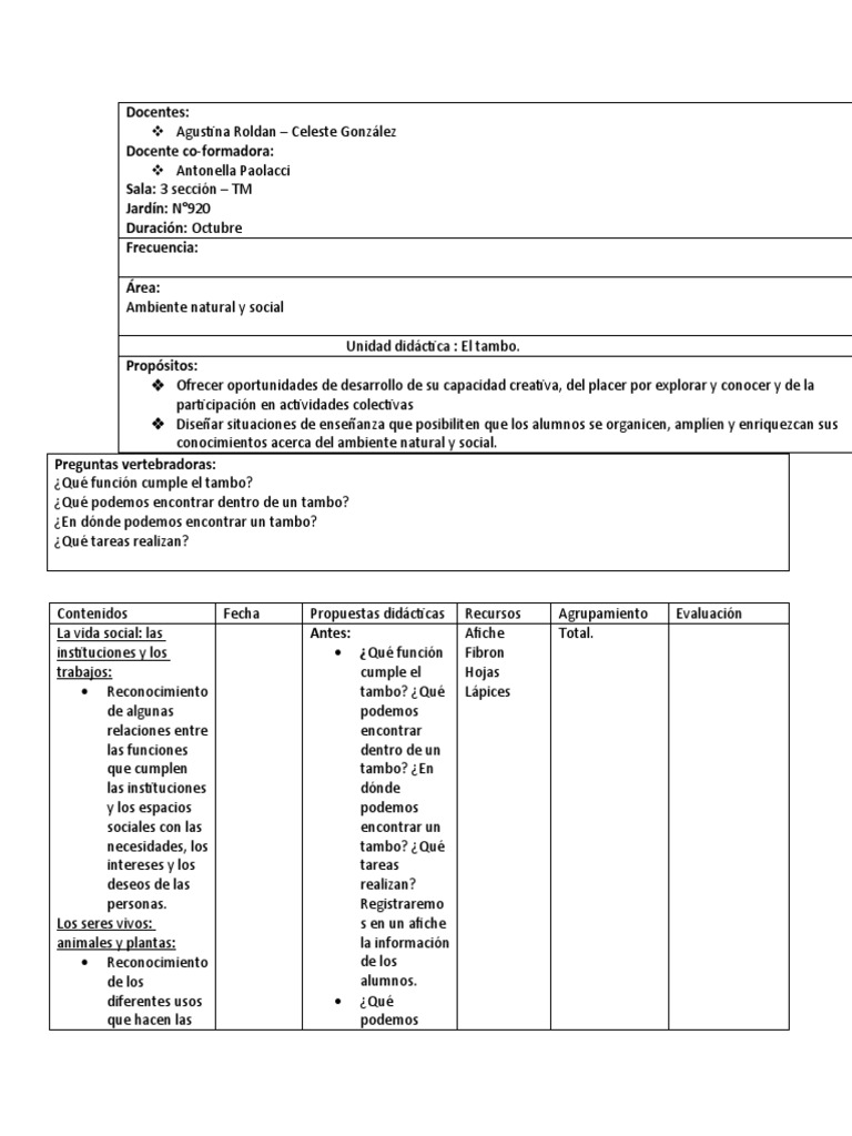 Unidad Didactica El Tambo | PDF | Cognición | Aprendizaje
