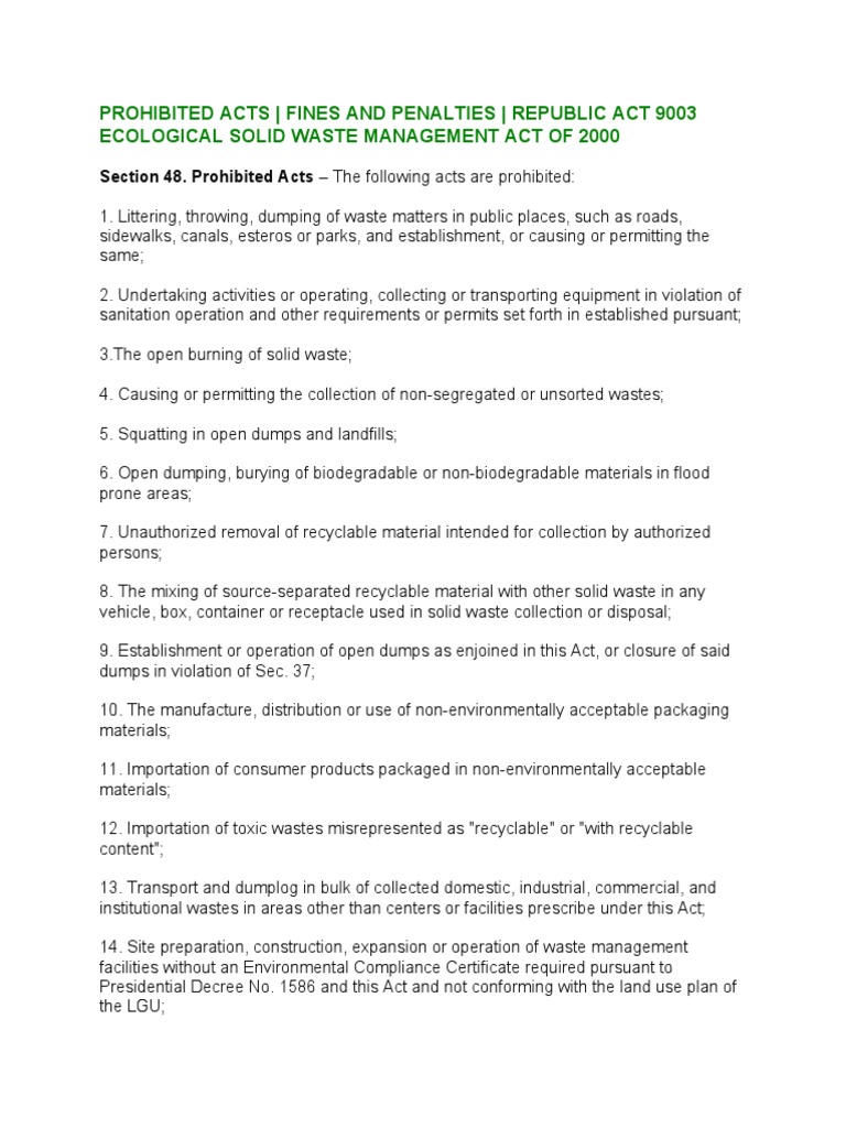 Prohibited Acts | PDF | Fine (Penalty) | Landfill