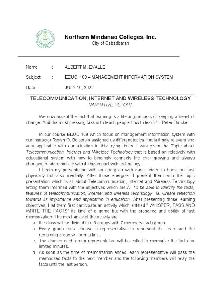 Narrative Report | PDF | Computer Network | Telecommunications