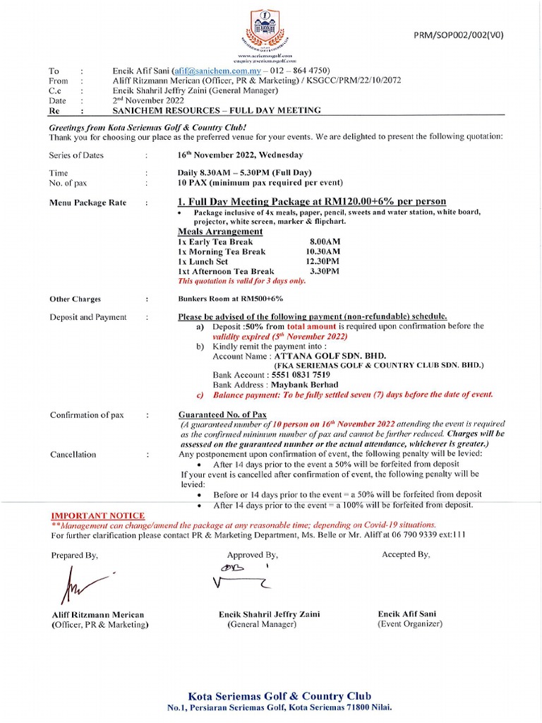 Quotation - Encik Afif Sani - Full Day Meeting - Sanichem Resources ...