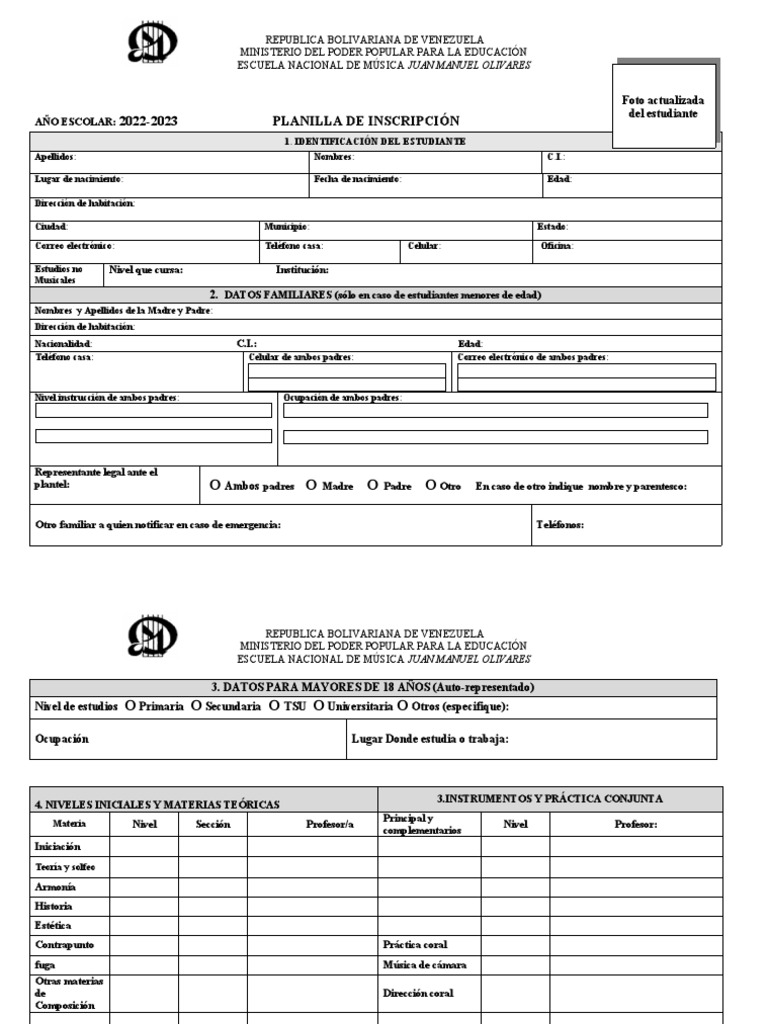 Planilla de Inscripción 2022-2023 (DEFINITIVA) | PDF
