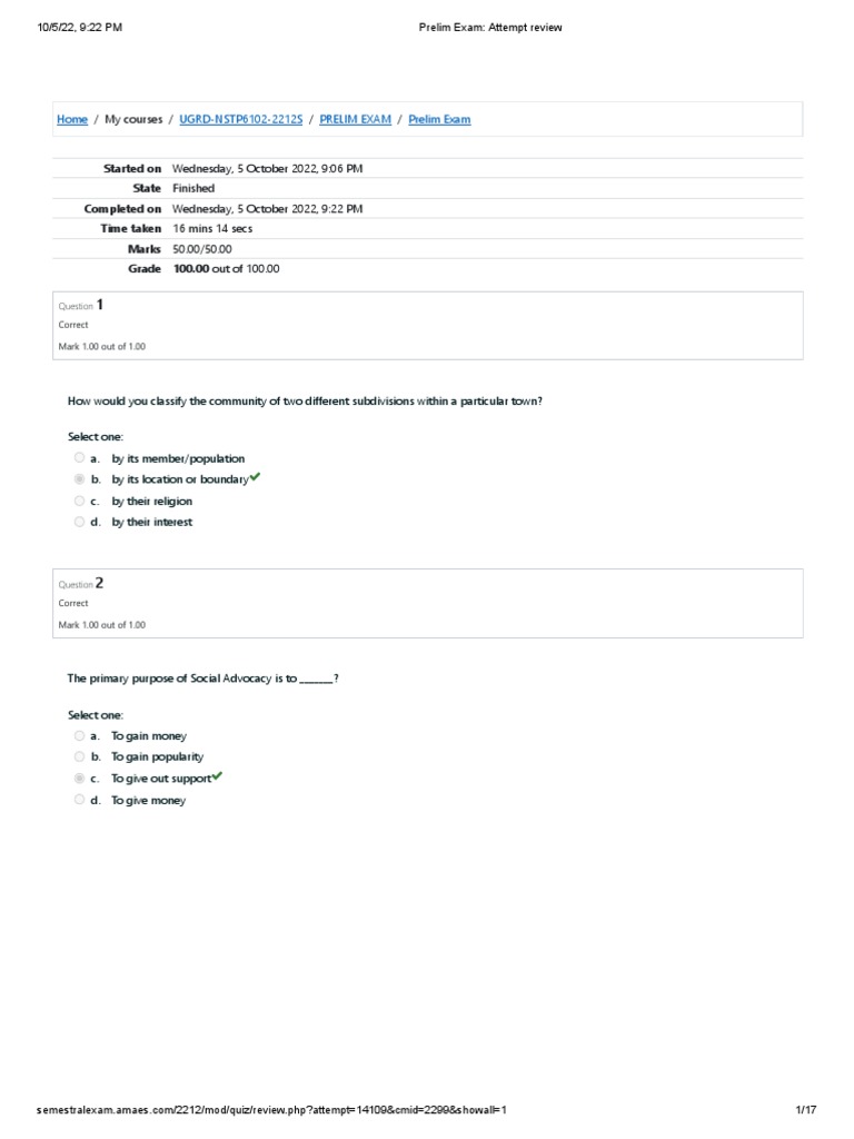 Prelim Exam - National Service Training Program 2 | PDF | Community | Empowerment