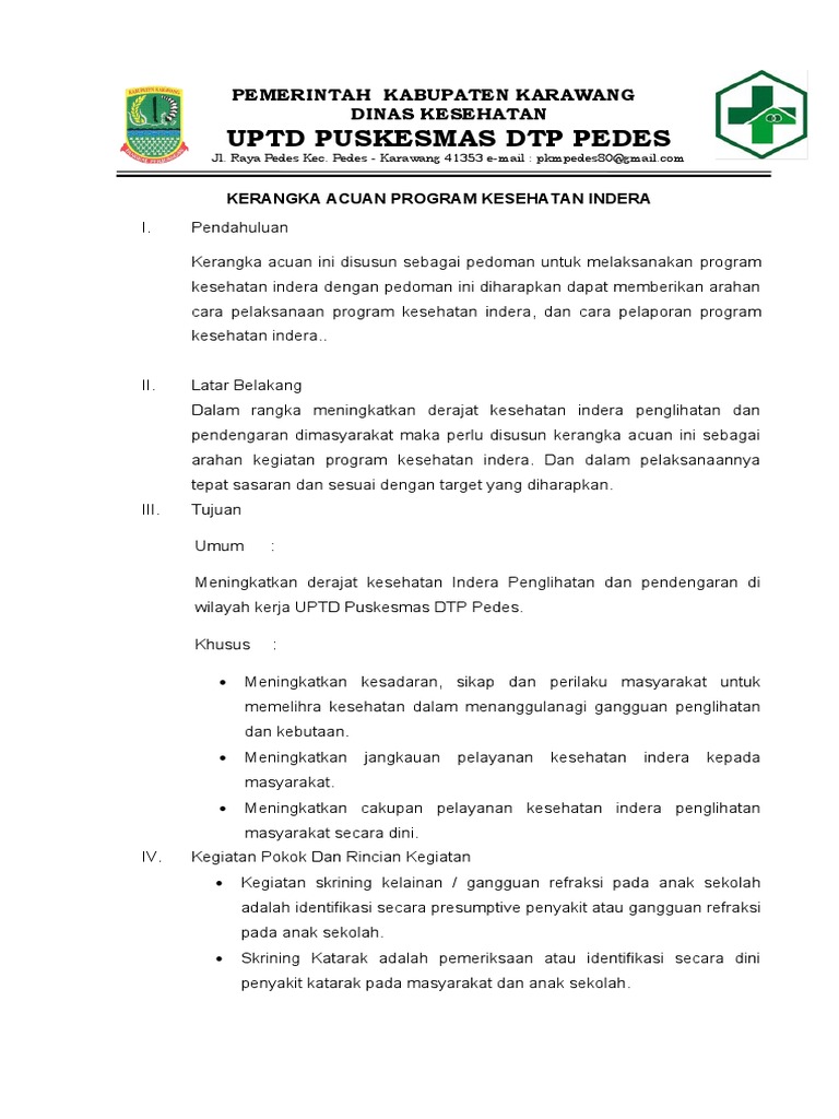 Kerangka Acuan Kesehatan Indera | PDF