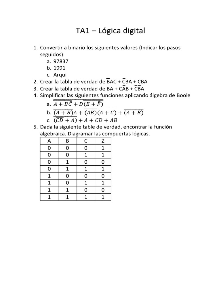 Ejercicios de Álgebra de Boole | PDF