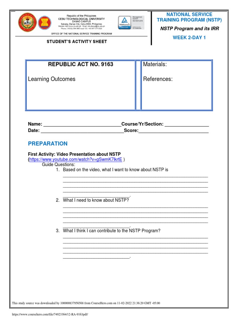 An Overview of the National Service Training Program (NSTP ...