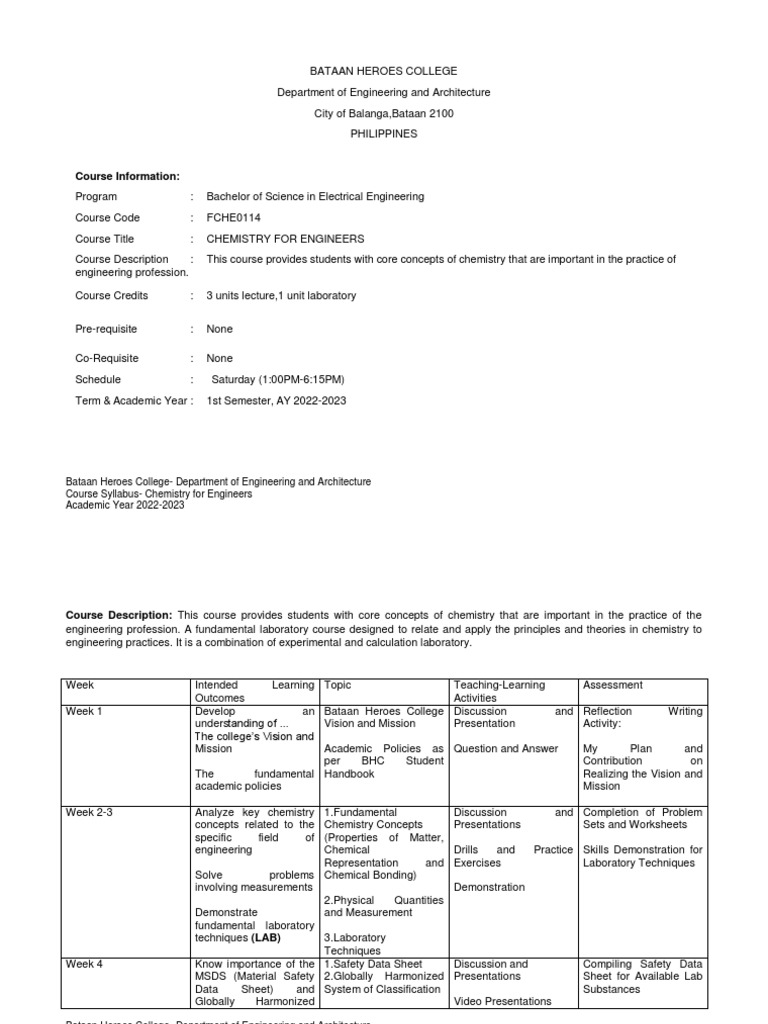 Course Syllabus - Chemistry For Engineers | PDF | Polymers ...