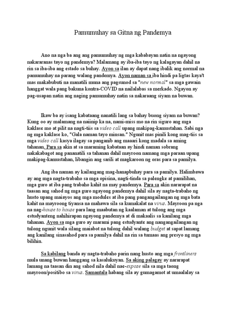 Pamumuhay Sa Gitna NG Pandemya | PDF