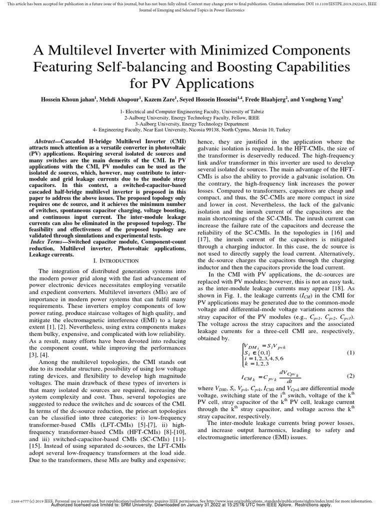 A Multilevel Inverter With Minimized Components Featuring Self-Balancing and Boosting ...