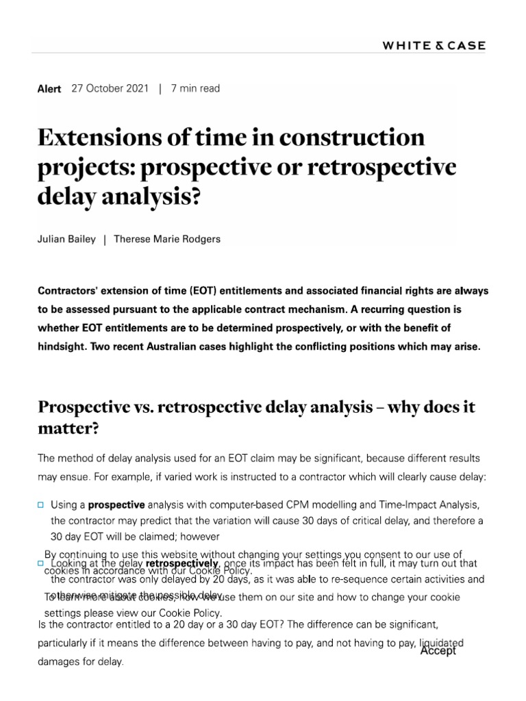 EOT in Construction Project-Prospective or Restrospective Delay Analysis | PDF