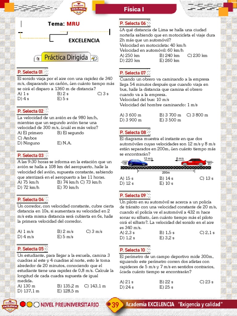 Física I (M.R.U.) Excelencia Mayder !!!! | PDF