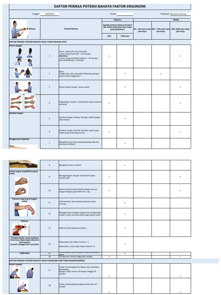 LAMPIRAN 5 - Daftar Periksa Potensi Bahaya Faktor Ergonomi | PDF