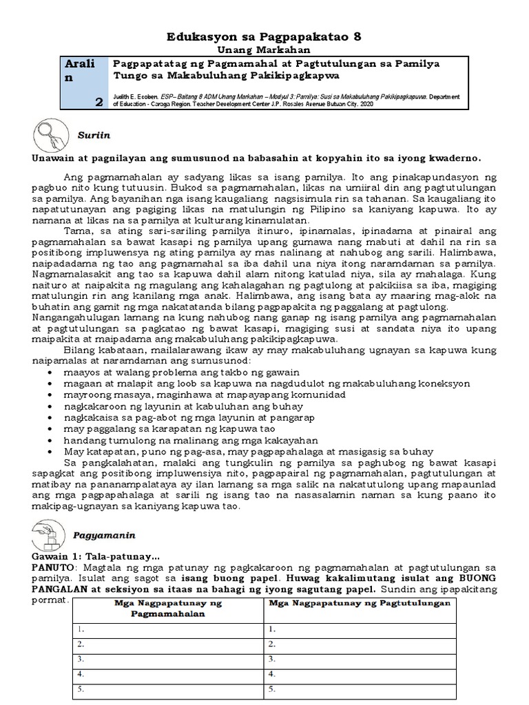 ESP 8 Aralin 2. 1st Grading | PDF