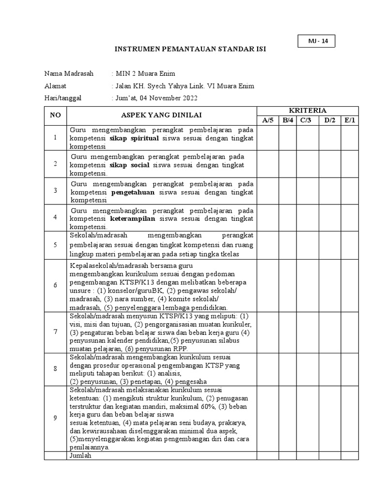 Contoh Instrumen PEMANT 8 SNP | PDF