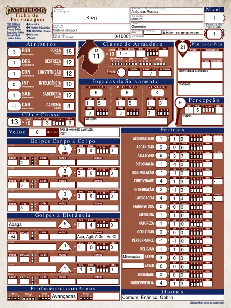 Ficha Automatica Pathfinder 2E | PDF