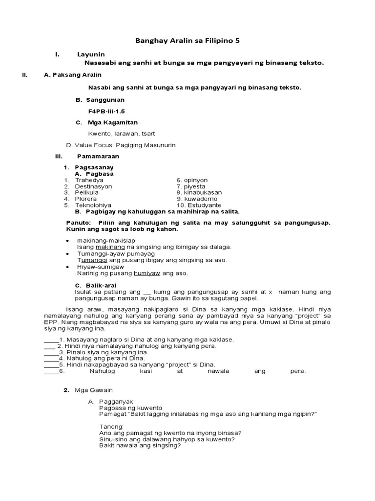 Banghay Aralin Sa Filipino 4 | PDF