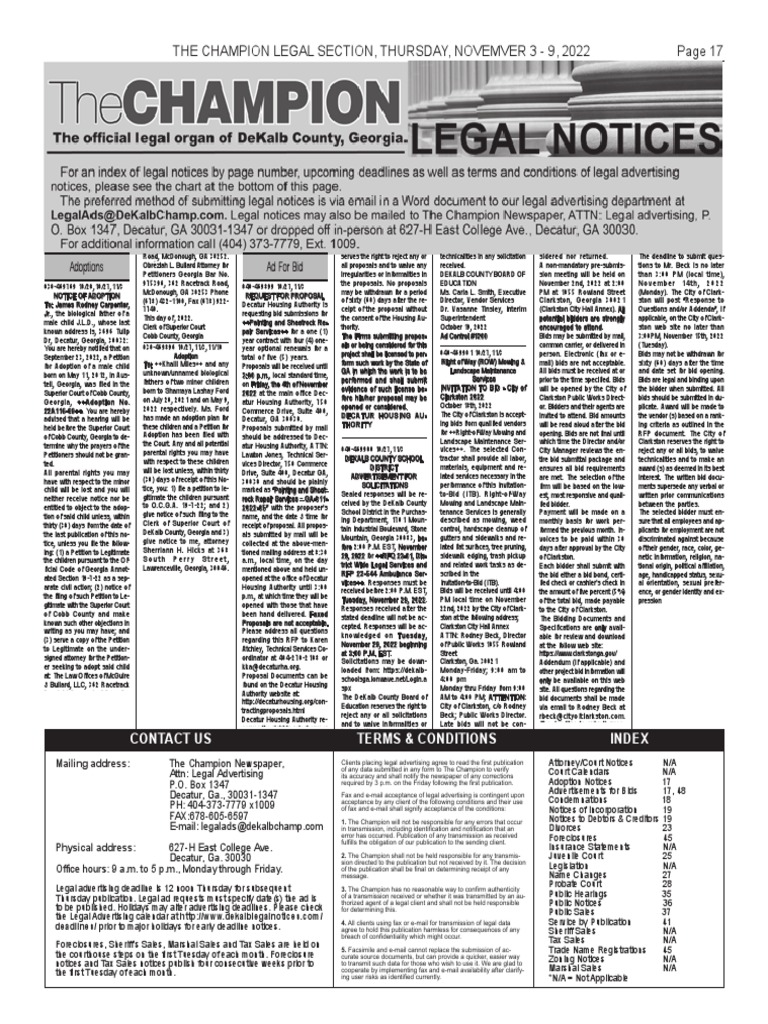 The Champion Legal Ads: 11-03-22 | PDF | Request For Proposal