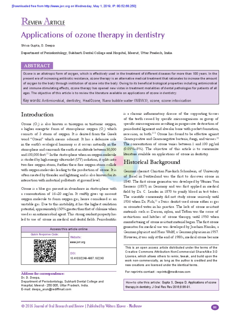 Applications of Ozone Therapy in Dentistry | PDF | Ozone | Periodontology