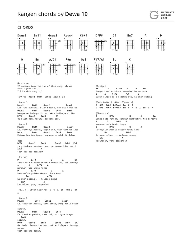 Chord Kangen Dewa 19 untuk Gitar | PDF