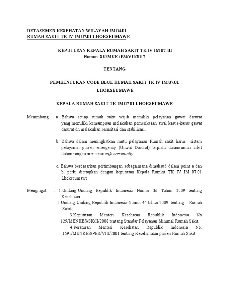 SK Kode Blue Dan Uraian Tugas Dengan Tabel | PDF