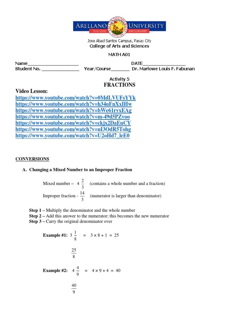 Activity 5 Fractions Pdf Abstract Algebra Algebra