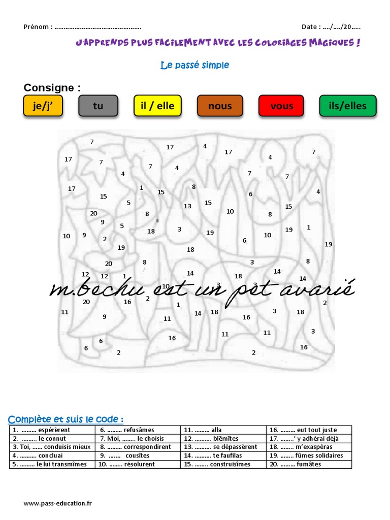Coloriage magique : passé simple CM2 | PDF | Théorie (échecs) | Échecs