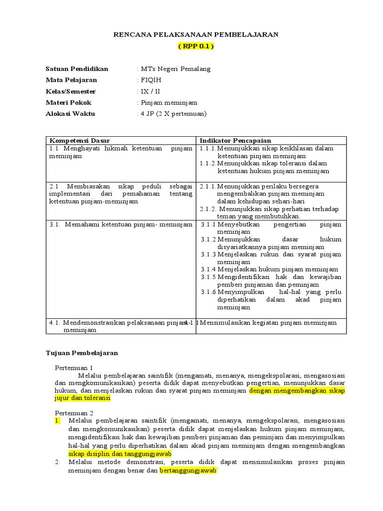 Contoh RPP Sederhana | PDF