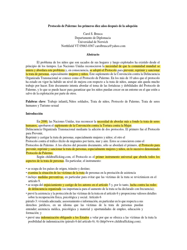 Protocolo de Palermo | PDF | Trata de personas