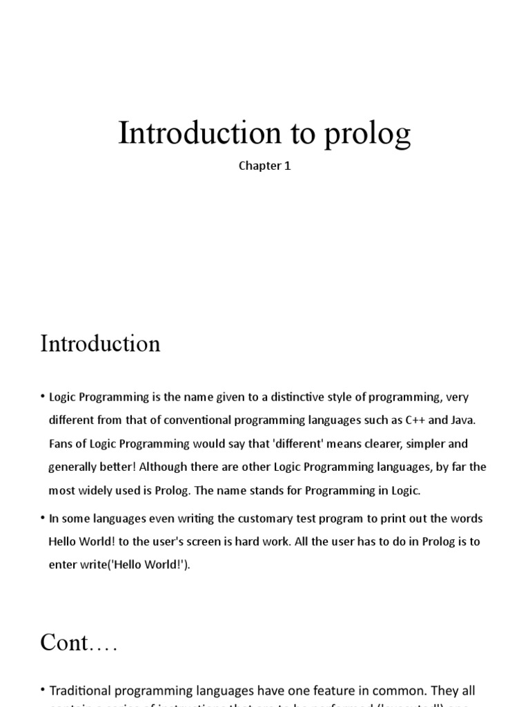 Introduction To Prolog Pdf Parameter Computer Programming Control Flow 