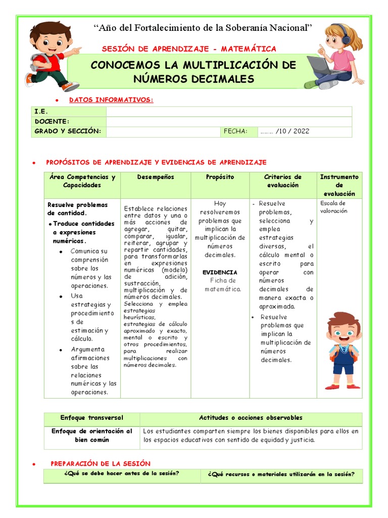 Multiplicación de Números Decimales en Clase | PDF | Evaluación ...